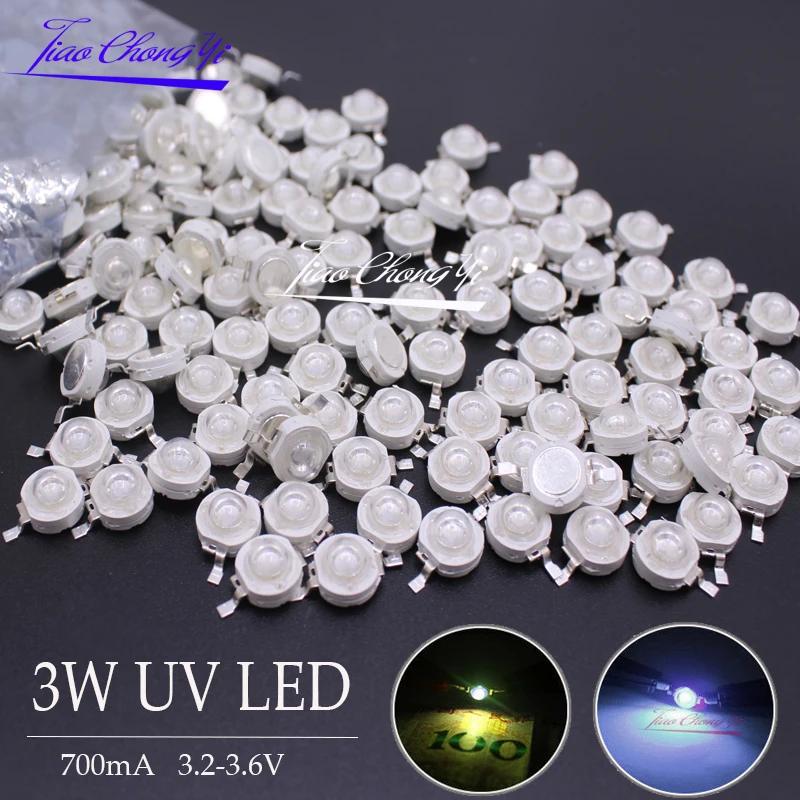 3W UV Purple LED Ultraviolet Bulbs Lamp Chips 365nm 370nm 380nm 385nm ...