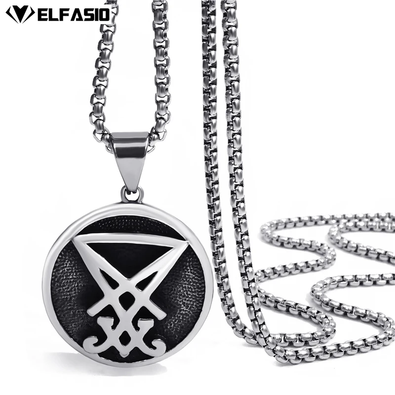Mens Stainless Steel Chain Sigil Of Lucifer Seal Of Satan Pendant Box ...