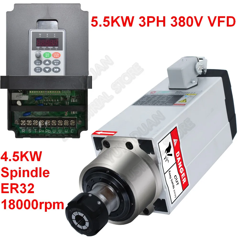 4.5kw 6hp 380v 3ph 18000rpm Er32 Collet 3mm-20mm Square Ac Spindle ...