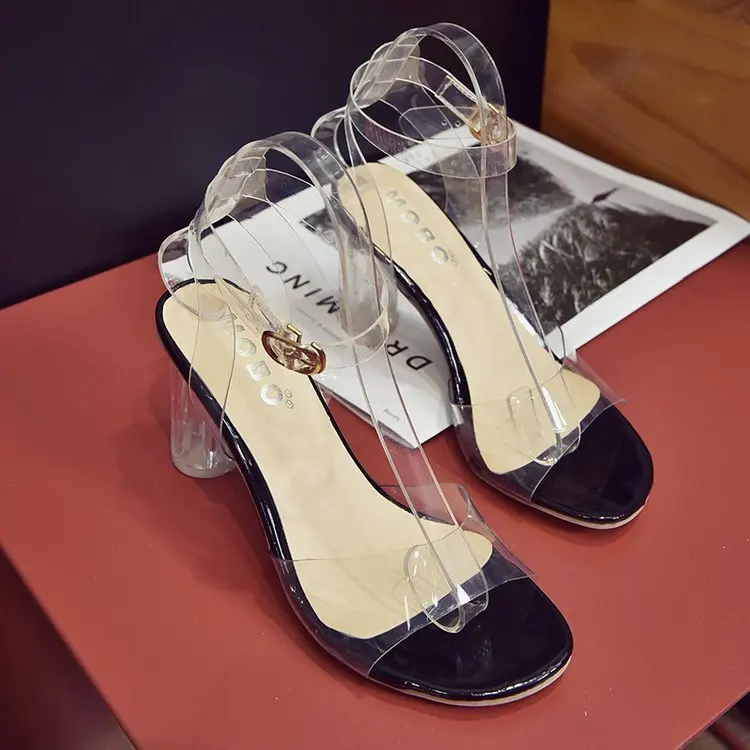 Clear Pvc sandals Women Transparent Crystal Sandals Round Heel Womans ...