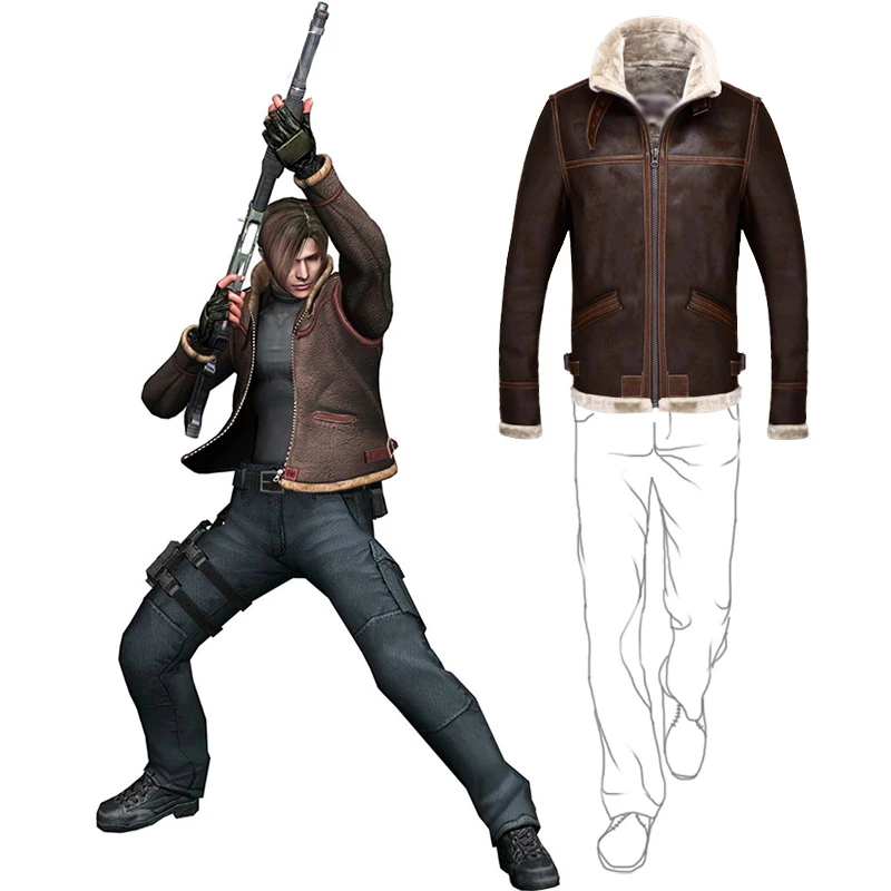Biohazard Resident 4 Leon S Kennedy Evil Costume Leather Coat Jacket ...
