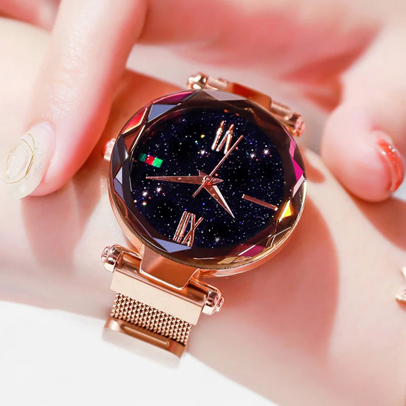 FREE SHIPPING Luxury Rose Gold Women Watch Magnet Starry sky Wrist ...