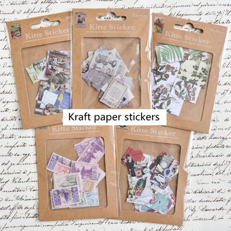 Rrtro cute paper Sticker English newspaper advertising stamp postmark ...
