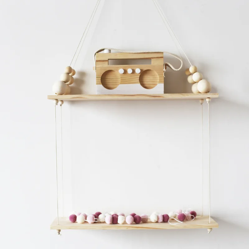 Double Board Storage Rack Wood Rope Wall Hanging Hanger Child Room ...