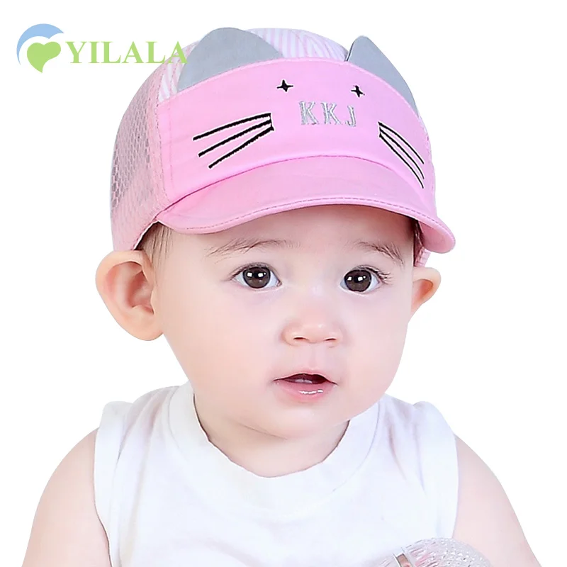 Cat Summer Net Baby Cap Cartoon Baby Cap Cotton Girls Hat With Cat Ears ...