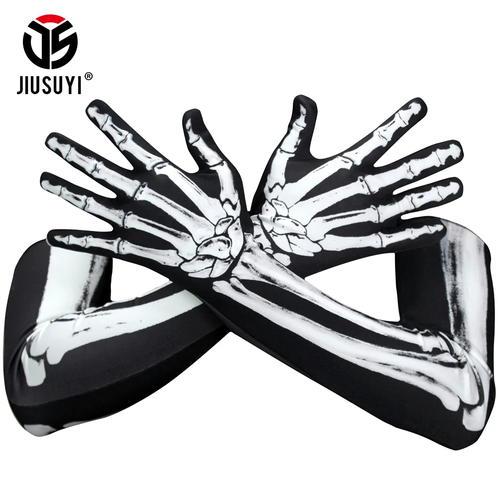Halloween Skeleton Gloves Costume Cosplay Party Skull Grim Reaper Long ...