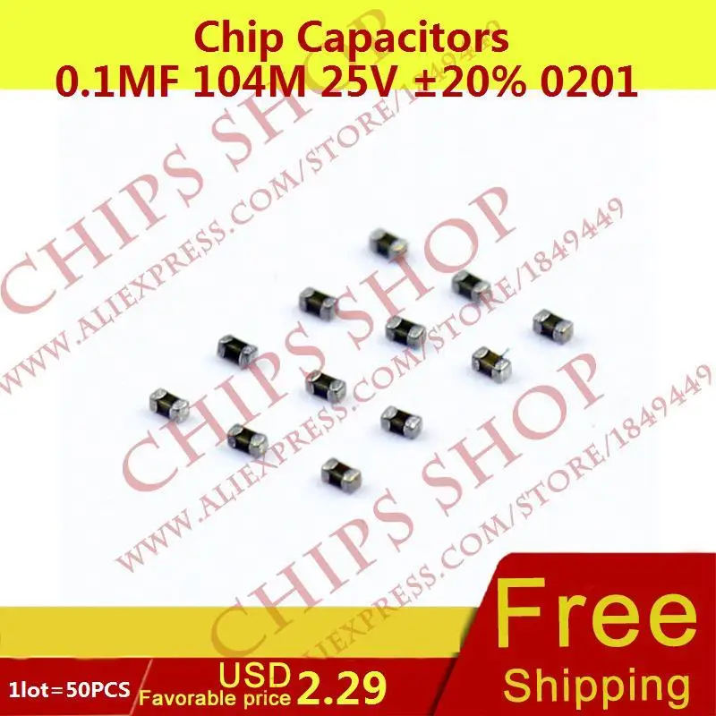 1LOT=100PCS Chip Capacitors 0.1uF 104M 25V 20% 0201 100nF 100000pF ...