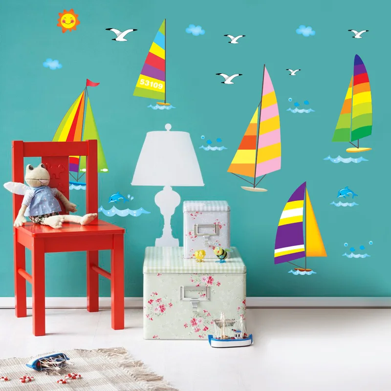 Waterproof Creative Diy Cartoon Saili Wall Stickers Kindergarten Baby ...