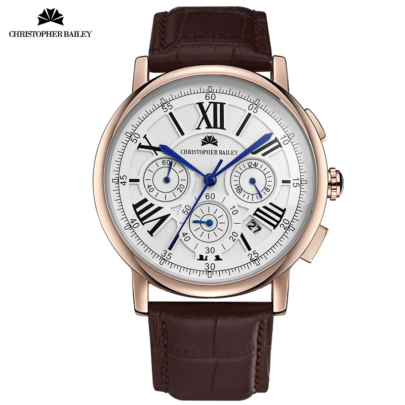 Christopher Bailey Brown Calendar Golden Steel Classic Leather Band ...