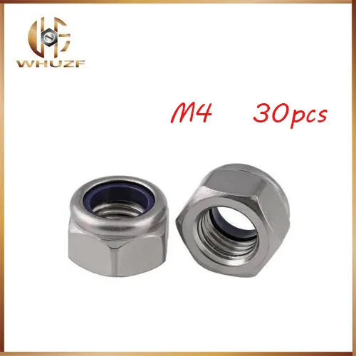 30pcs 304 stainless steel nylon locknuts/self locking nut/lock nut M4 ...