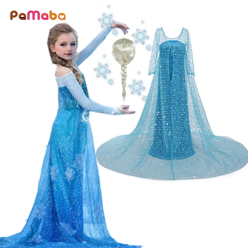 PaMaBa/блестящие Макси-платья Эльзы для девочек; костюм принцессы Эльзы ...