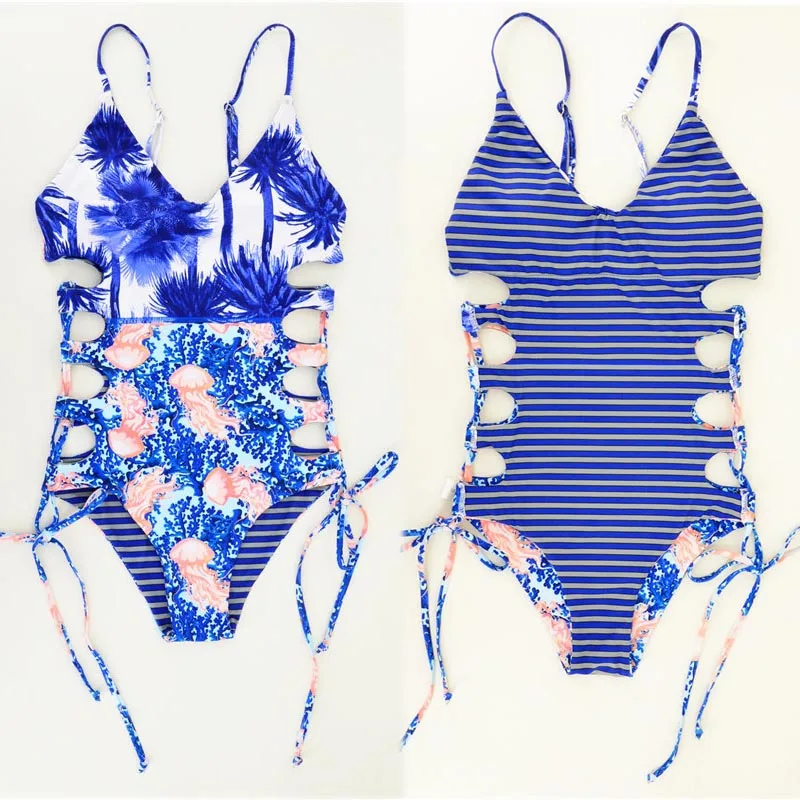 2018 Reversible One Piece Floral Print Swimsuit For Women Monokini
