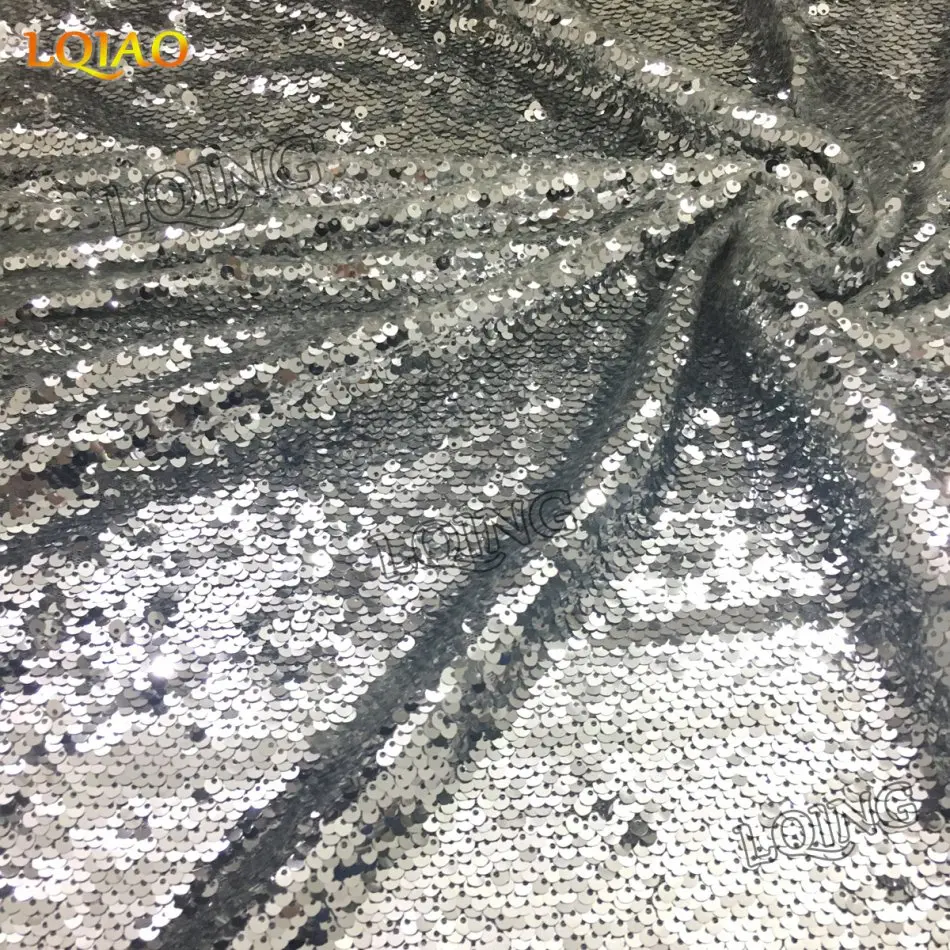 1 Yard Reversible Sequin Fabric Silver Two Way Stretch Mermaid Sequin