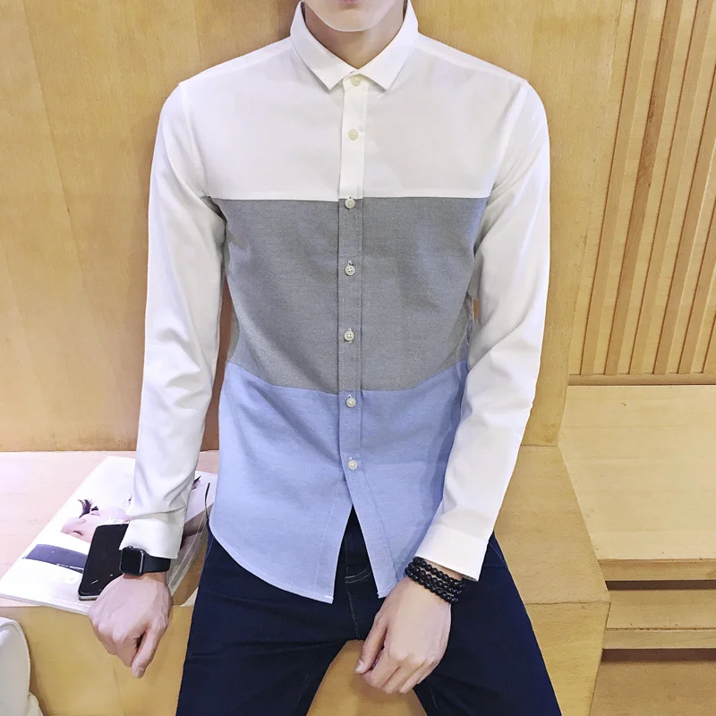 2016 New Autumn Spring Fashion Color Contrast Men Clothes Slim Fit Long ...