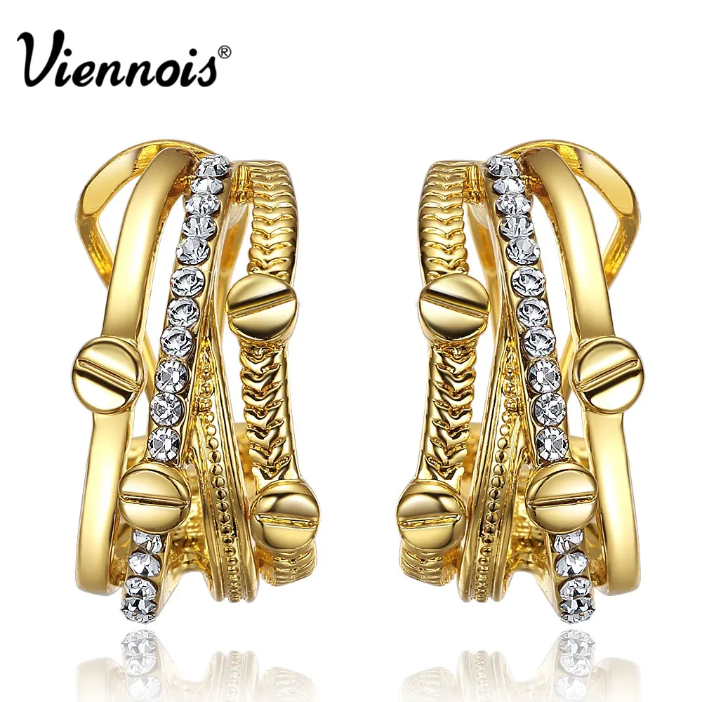 Viennois-New-Gold-Color-Women-Stud-Earrings-Rhinestone-Multiple-Layers ...