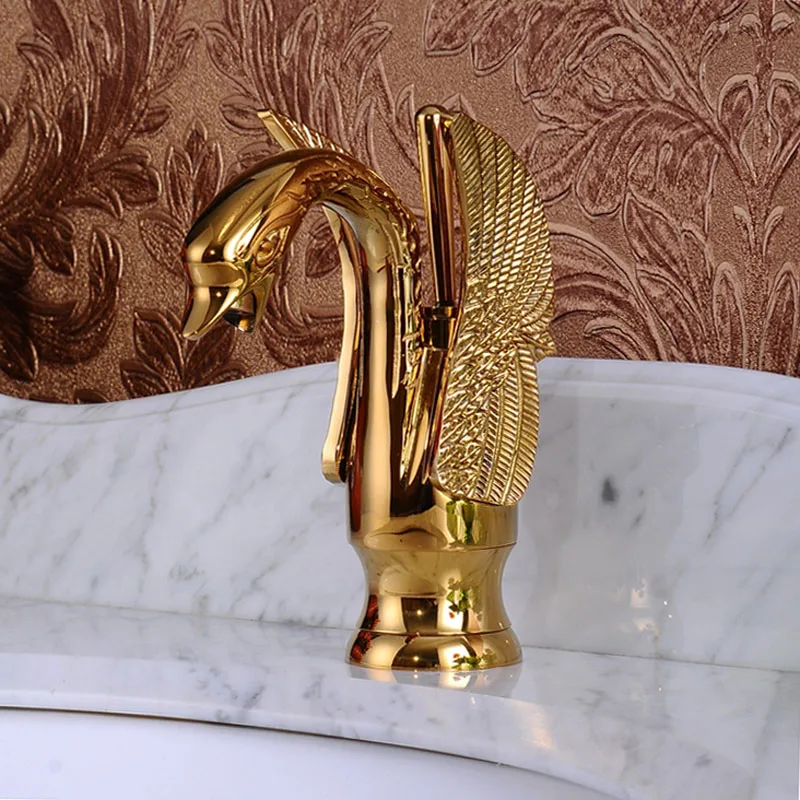 Luxury Gold Color Swan Bathroom Faucet Lavatory Vessel Basin Sink Mixer ...