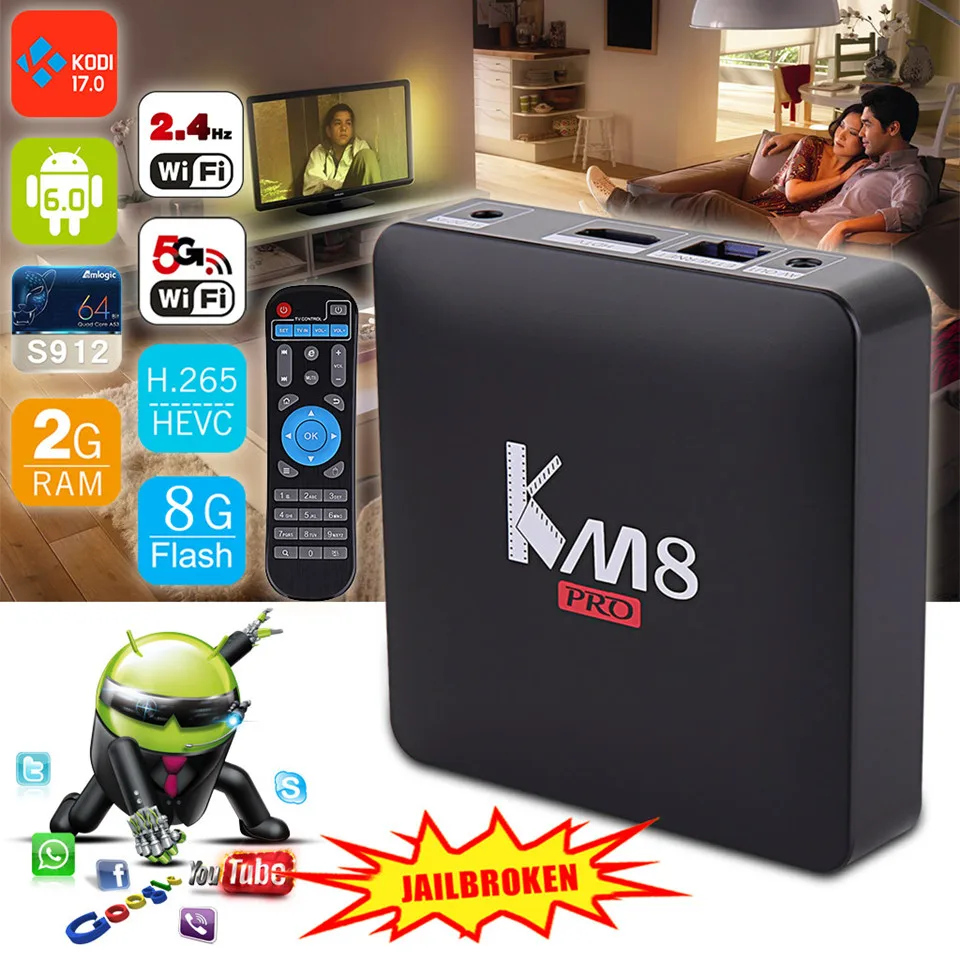 Original KM8 PRO TV Box Android 6.0 Amlogic S912 Octa Core 2GB 16GB 2 ...