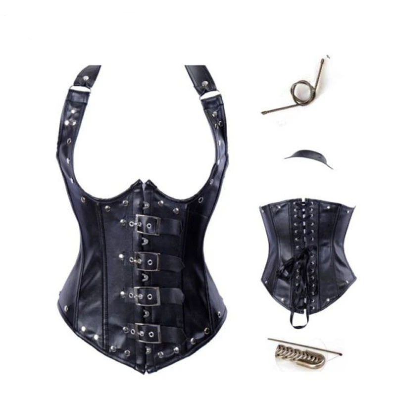 Plus Sie S 6xl 2016 Black Red Steampunk Faux Leather Corset Cupless