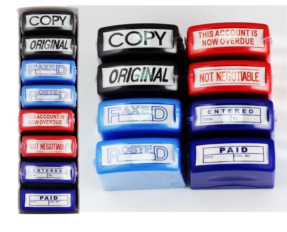 SET OF 8 SELF INKING OFFICE STAMP STAMPER IN BOX COPY PAID ORIGINAL ...