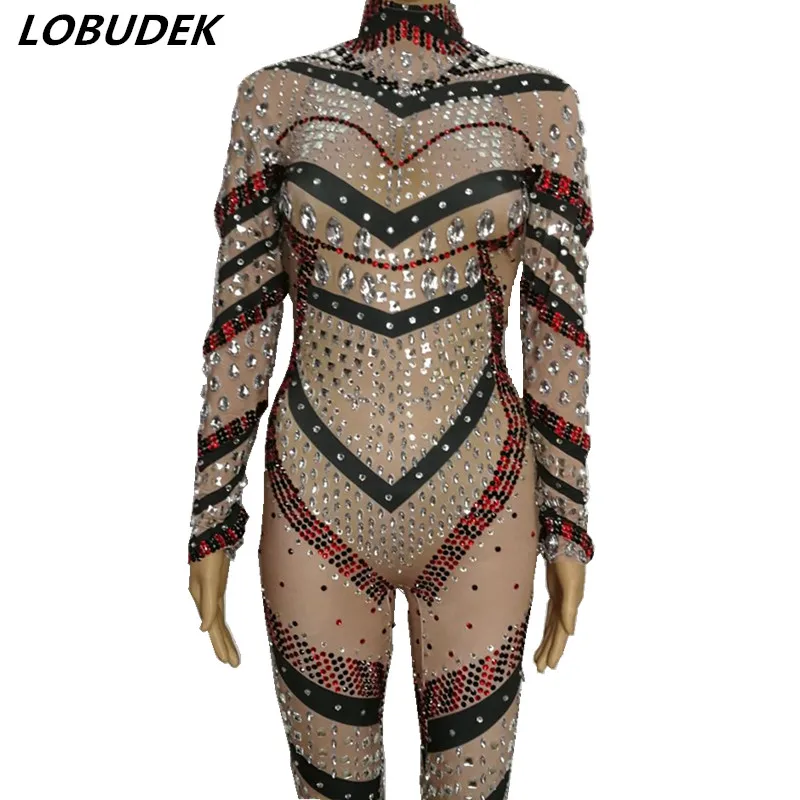 Buy Colorful Rhinestones Stretch Jumpsuit Women Singer