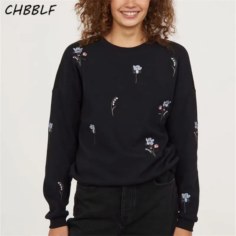 Buy Chbblf Women Floral Embroidery Loose Sweatshirts