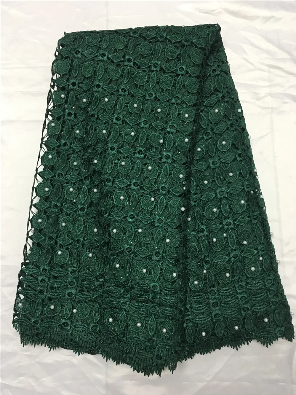 Green Pure color Lace water souble lace fabric with beads African cord ...