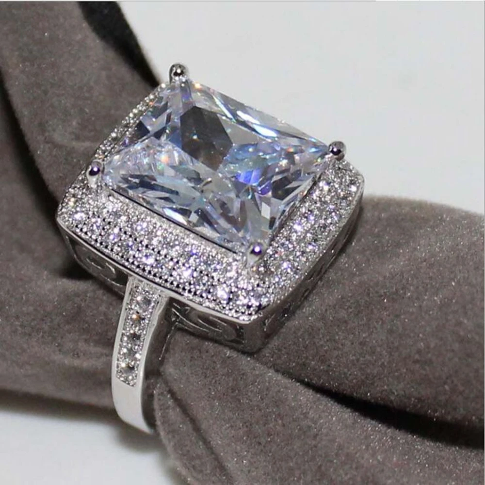 Women-Big-Jewelry-ring-Princess-Cut-10ct-AAAAA-Zircon-stone-10-12mm-Cz ...