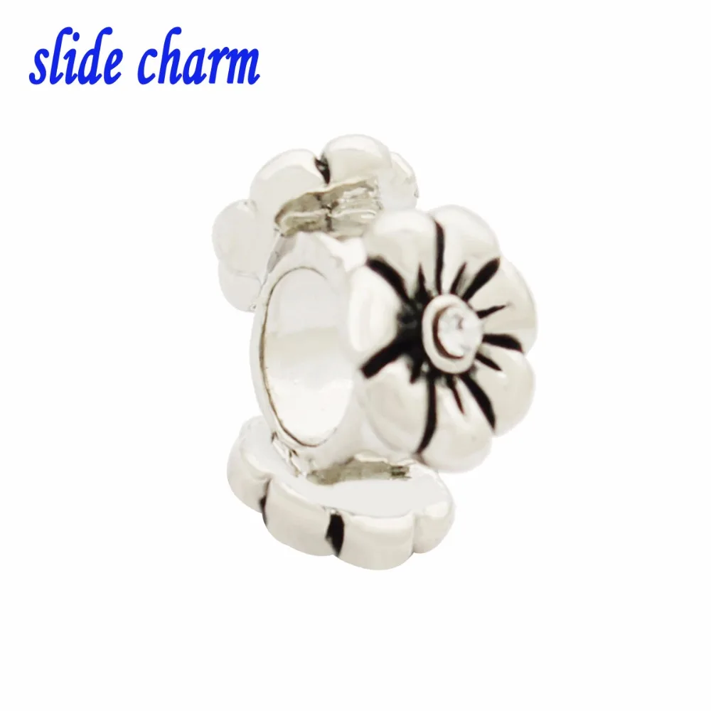slide charm Free shipping white rhinestone inlaid colored hibiscus ...