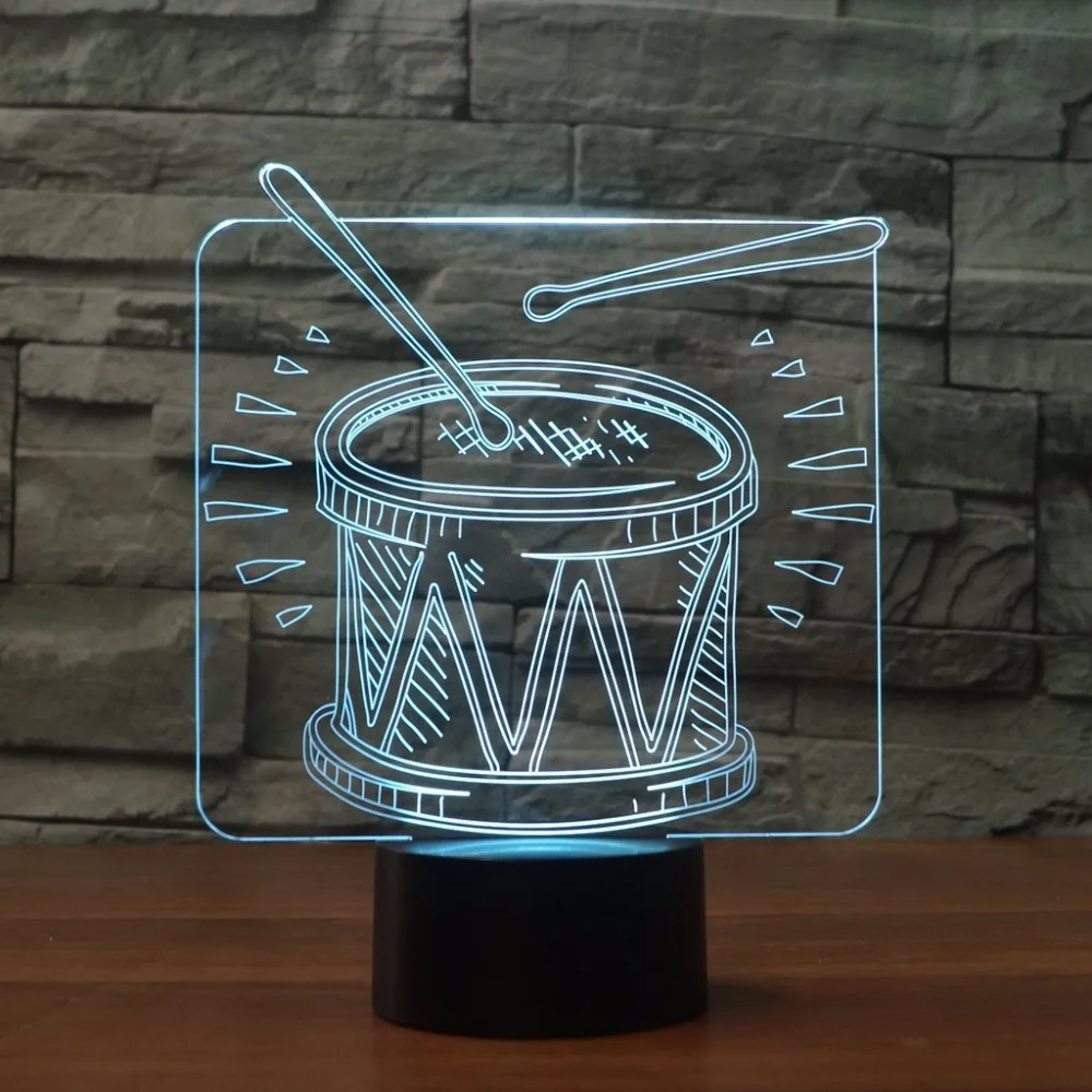 Drum Set LED 3D Night Light Remote Touch Colorful Table Lamp USB ...