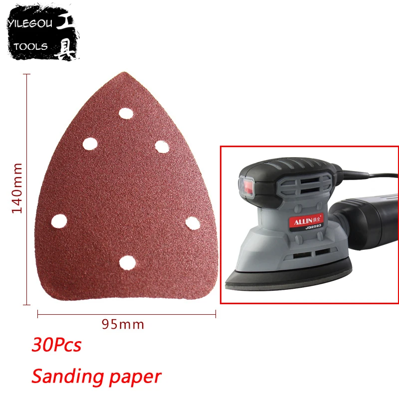30 Pieces 6 Hole 140*95mm Triangle Sanding Paper 140x95mm Trilateral ...