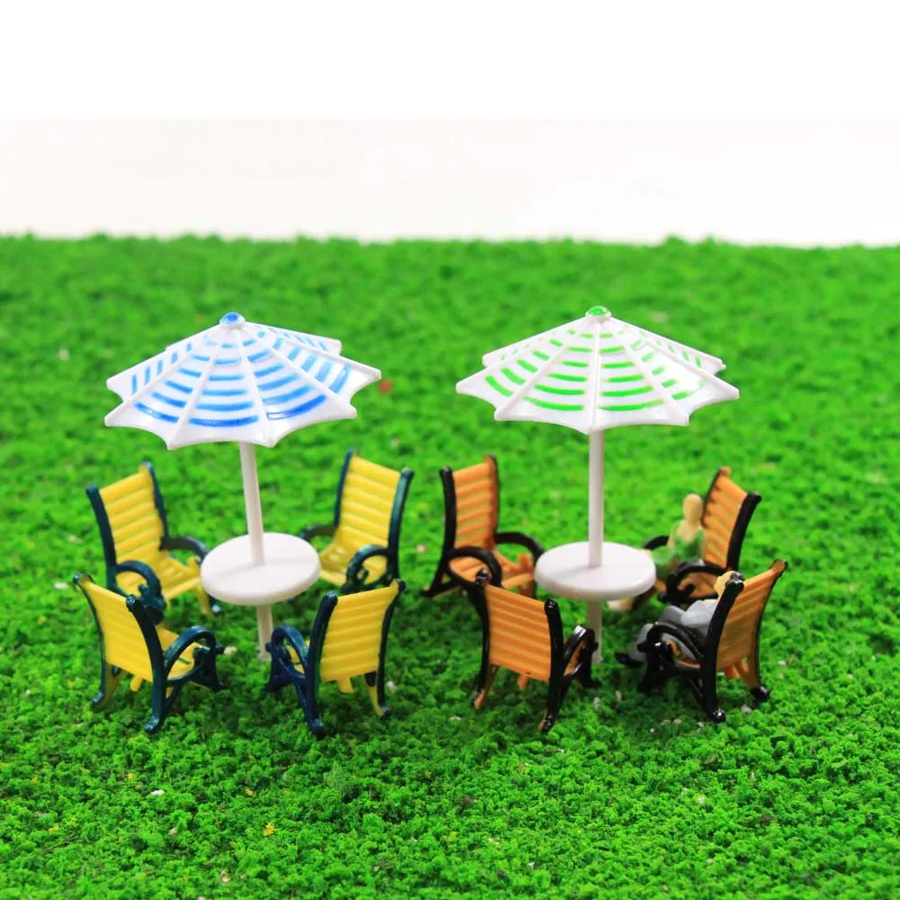 HO N Scale Parasols Sun Loungers Deck Chairs Bench Model Train 1:100 1: ...