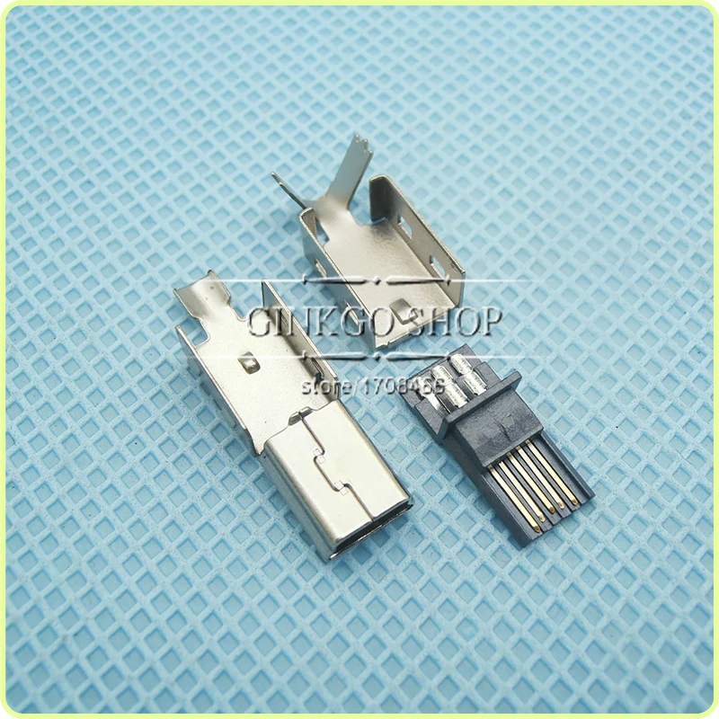 50sets/lot Mini USB plug MINI 5P shelled T ports male wire type three ...