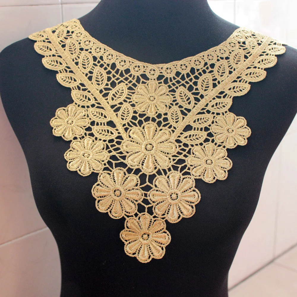 1PC Gold Flower Polyester Lace Neckline Fabric DIY Handicraft Lace ...