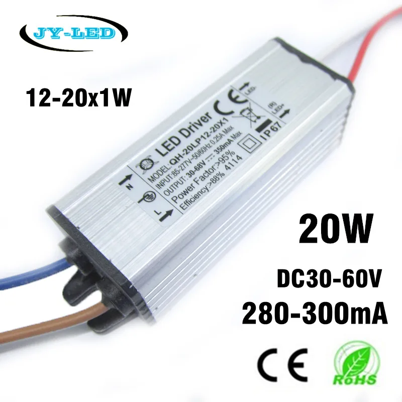 2pcs 20w High Power Led Driver 12-20x1w 280ma 300ma Dc30-68v Waterproof ...