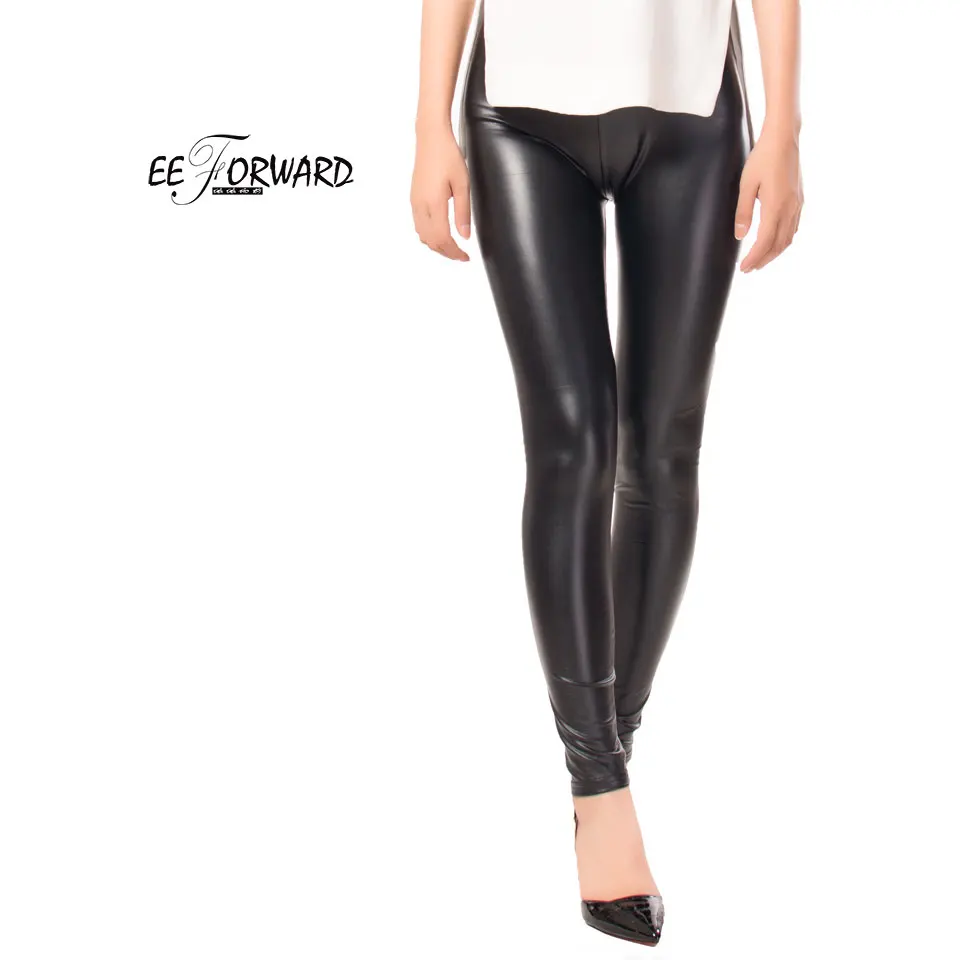 High Quality Faux Leather Solid Black Elasticity Fashion Sexy Leggings Women Bodycon Push Up