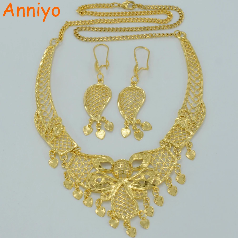 Anniyo Arab Jewelry sets Necklace Earrings Gold Color Wedding Gift ...