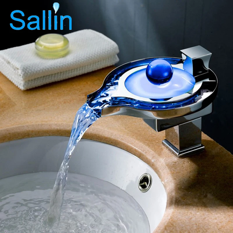Led Basin Faucets Bathroom Faucet Solid Brass Chrome Led Waterfall Taps ...
