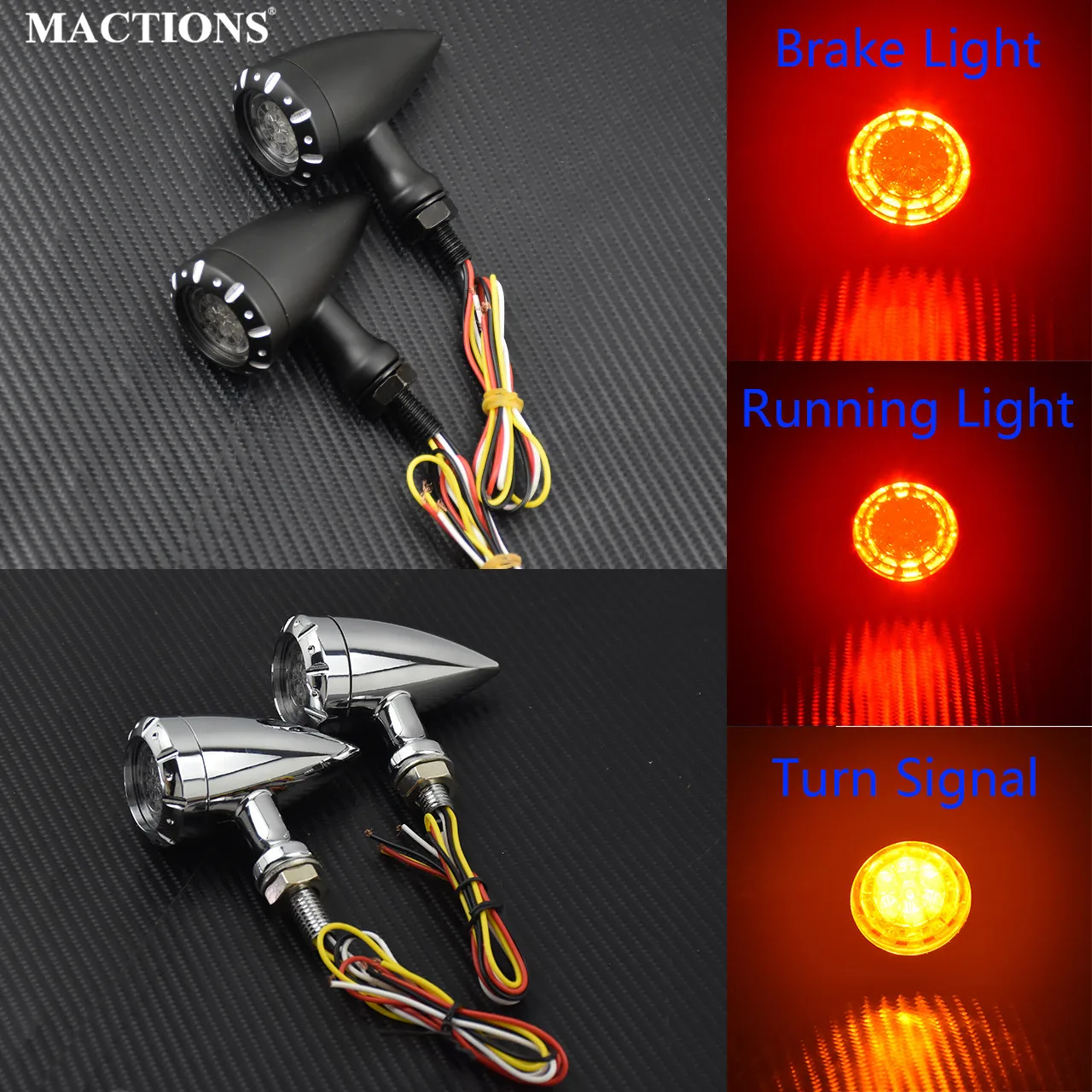 Motorcycle Black/chrome Retro Bullet Led Turn Signal Light Brake Lamp ...