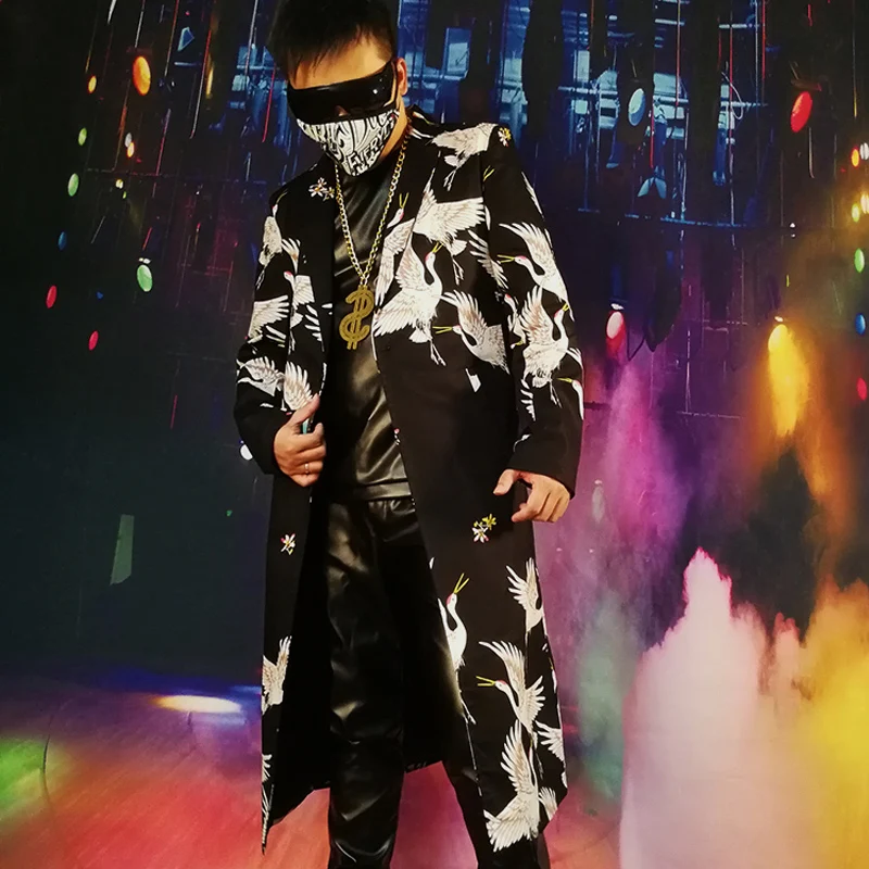 Men Long Casual Suit Streetwear Hip Hip Vintage Fashion Slim Fit Blazer ...