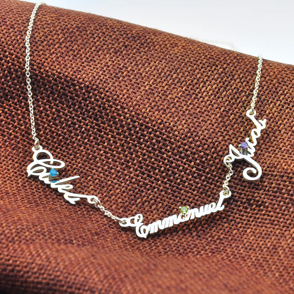 Wholesale 925 Solid Silver 3 Name Necklace With Zircon Customized
