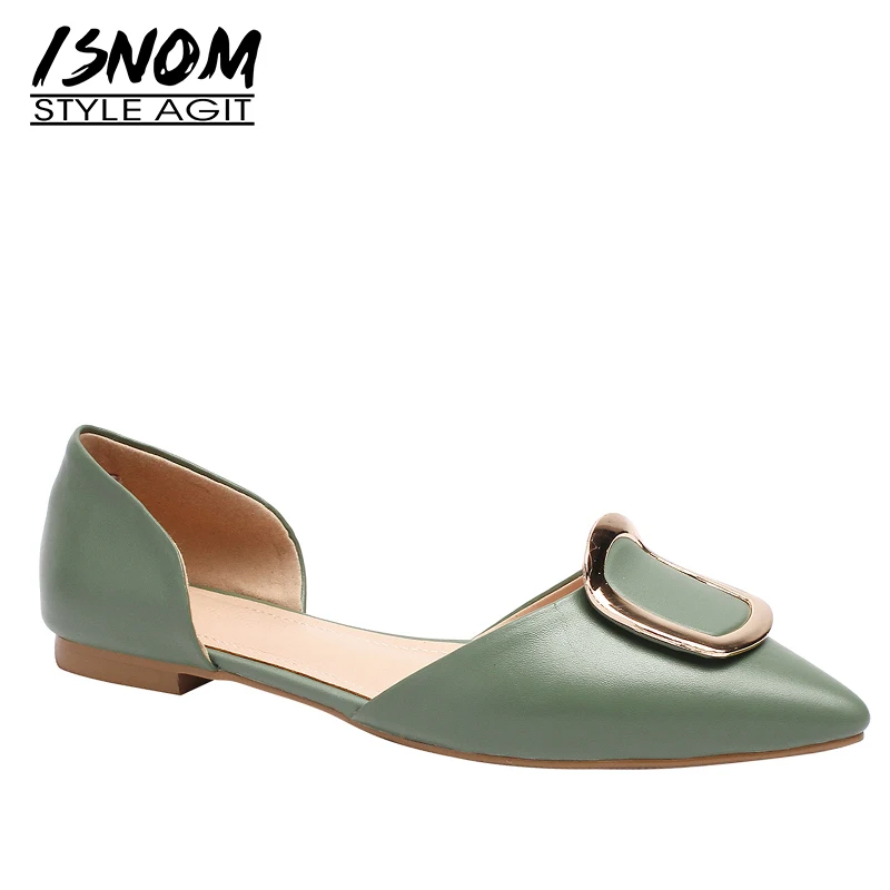 ISNOM Genuine Leather Sandals Women Pointed Toe Footwear Buckle Sandals isnom-genuine-leather-sandals-women-pointed-toe-footwear-buckle-sandals