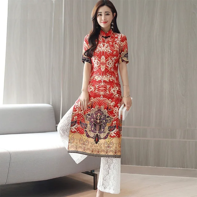 Traditional Chinese clothing for women pant suits oriental modern qi ...