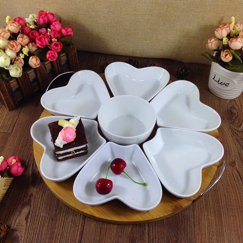 Fashion Heart Shaped Ceramic Dining Epergne Dish Set Decorative Fashion Heart Shaped Ceramic Dining Epergne Dish Set Decorative
