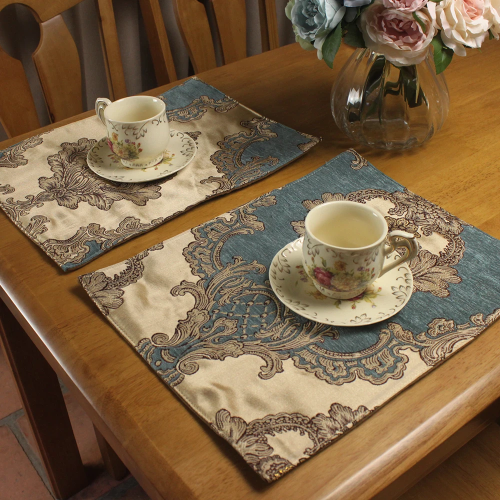 Curcya European Blue Chenille Jacquard Luxury Table Cloth Formal Dining ...