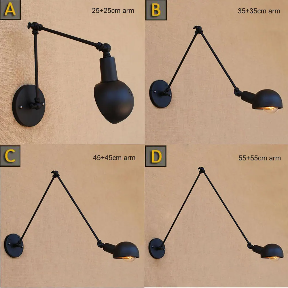 Loft Industrial Adjustable Long Swing Arm Wall Lamp Fixture Vintage ...