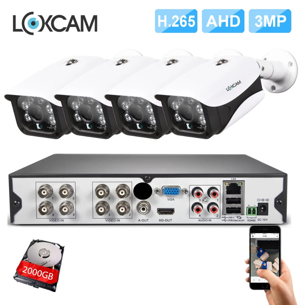 h.265 8CH 4MP AHD DVR Kit CCTV Camera System 4x3.0MP HD Security Array ...