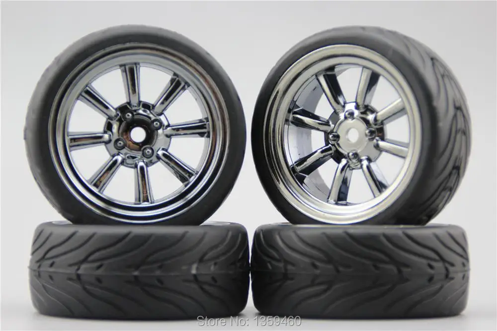 Pneu de carro de estrada 4 un., rc 1/10 borracha macia na borda w8s3ch 3mm offset (cromado cinza ...