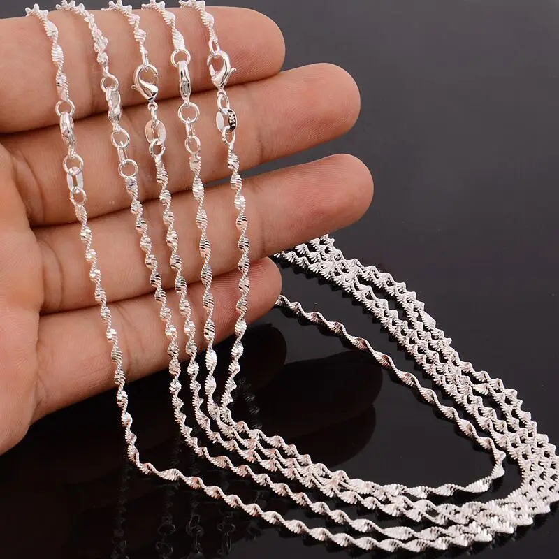 10pcs/lot 2mm Silver Plated Double Water Wave Chain Necklace 16"-30 ...