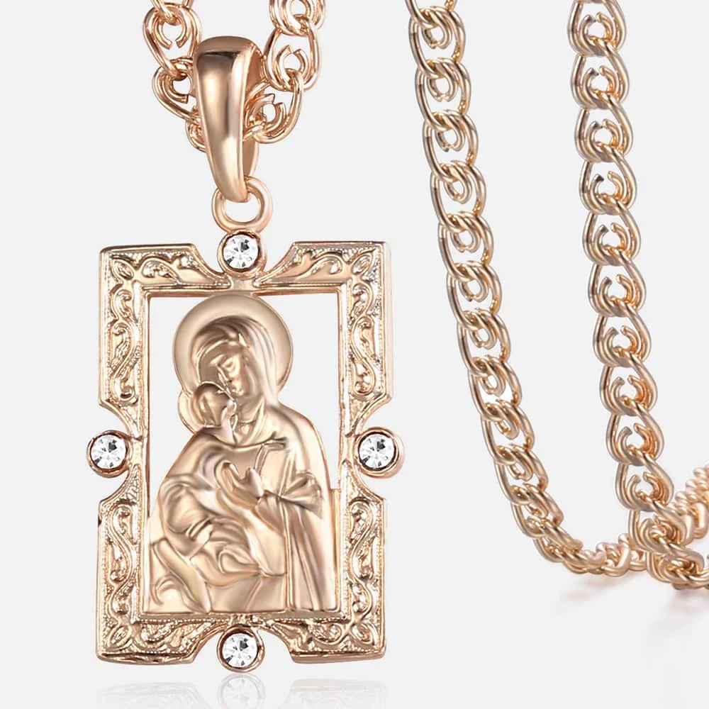Blessed-Virgin-Mary-Pendant-Necklace-For-Women-Men-585-Rose-Gold-Color ...