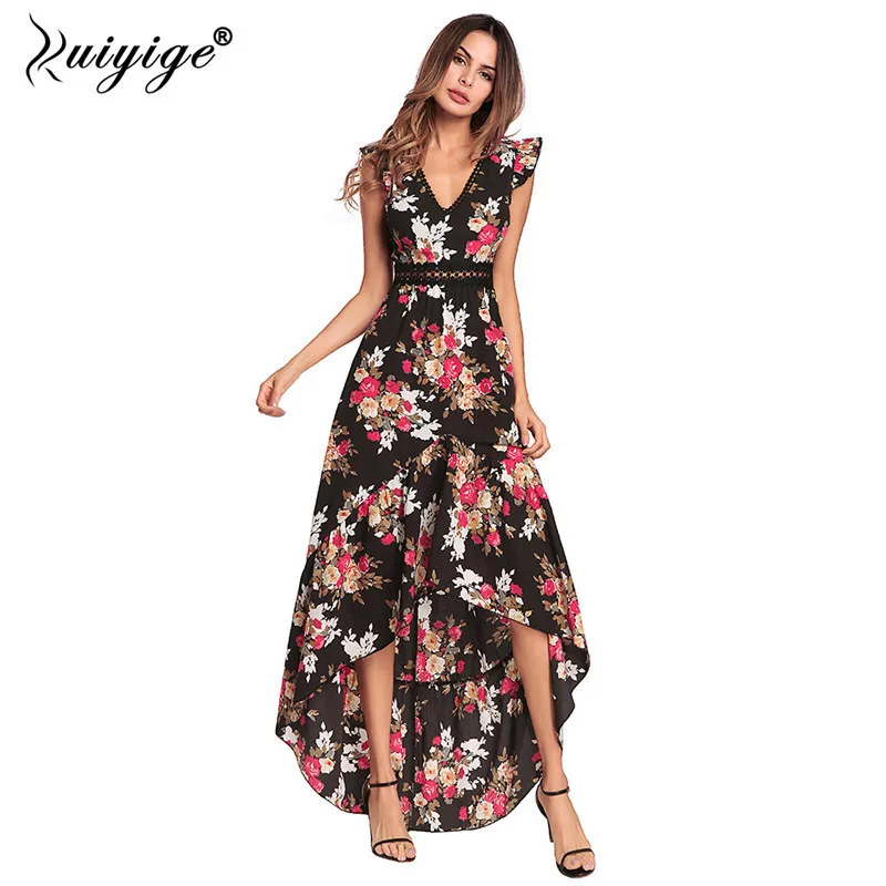 Ruiyige Women Summer Floral Print Dress Lace See Through Backless Party